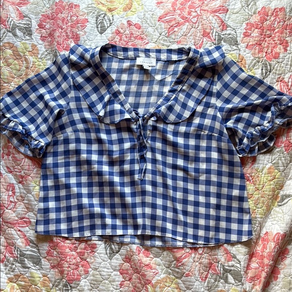 Topshop | Tops | Topshop Blue And White Gingham Blouse | Poshmark